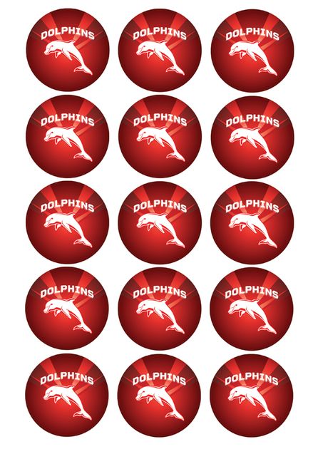 NRL DOLPHINS 2 INCH/5CM CUPCAKE IMAGE SHEET - 15 PER SHEET