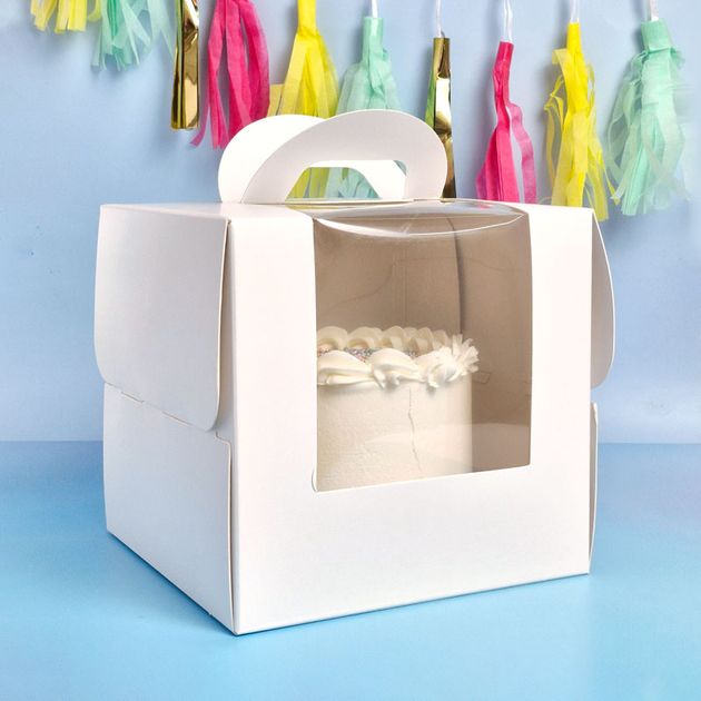 CAKE CRAFT | WHITE | 8.2X8.2X7.8 INCH | TOP HANDLE WINDOW CAKE BOX ...