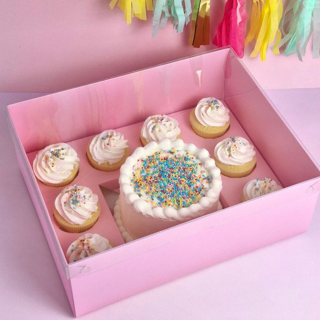 CAKE CRAFT | CLEAR LID | PINK BENTO 8 HOLE CUPCAKE AND CAKE BOX ...