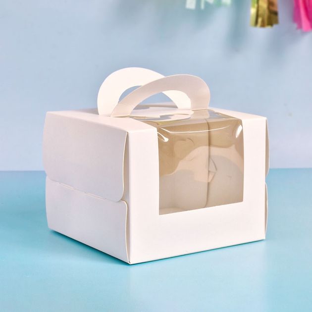 CAKE CRAFT | WHITE | 5.3X5.3X4 INCH | TOP HANDLE WINDOW CAKE BOX ...