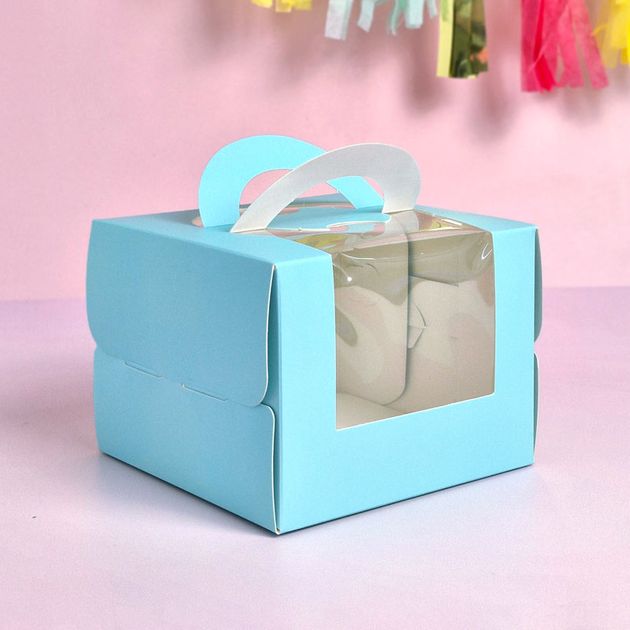 CAKE CRAFT | BLUE | 5.3X5.3X4 INCH | TOP HANDLE WINDOW CAKE BOX ...