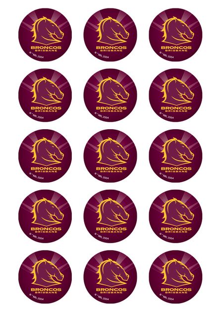 NRL BRISBANE BRONCOS 2 INCH/5CM CUPCAKE IMAGE SHEET - 15 PER SHEET