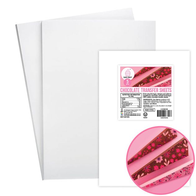CAKE CRAFT | CHOCOLATE TRANSFER SHEETS | PACK OF 5 - BB 11/26