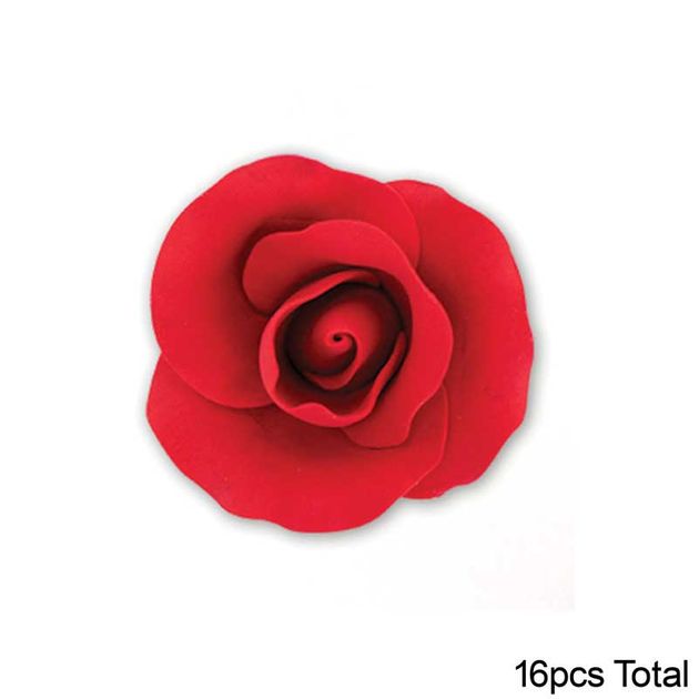 SINGLE ROSE MEDIUM RED | SUGAR FLOWERS | BOX OF 16 - BB 30/03/27