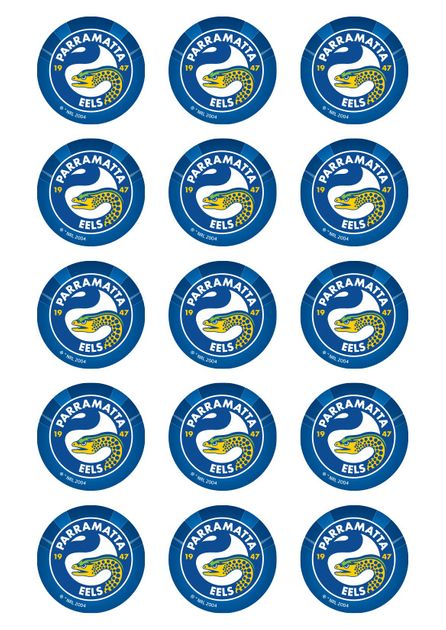 NRL PARRAMATTA EELS 2 INCH/5CM CUPCAKE IMAGE SHEET - 15 PER SHEET