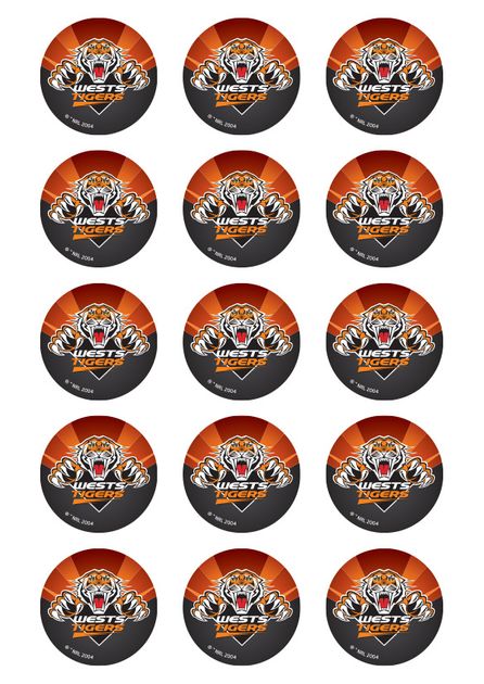 NRL WESTS TIGERS 2 INCH/5CM CUPCAKE IMAGE SHEET - 15 PER SHEET