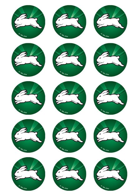 NRL SOUTH SYDNEY RABBITOHS 2 INCH/5CM CUPCAKE IMAGE SHEET - 15 PER SHEET
