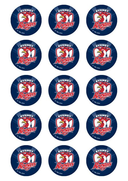 NRL SYDNEY ROOSTERS 2 INCH/5CM CUPCAKE IMAGE SHEET - 15 PER SHEET