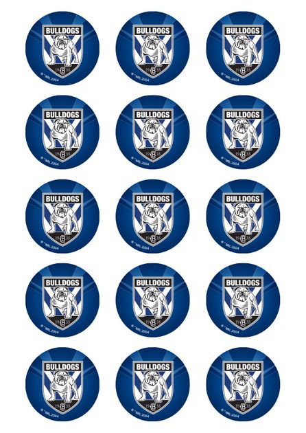 NRL CANTERBURY BULLDOGS 2 INCH/5CM CUPCAKE IMAGE SHEET - 15 PER SHEET