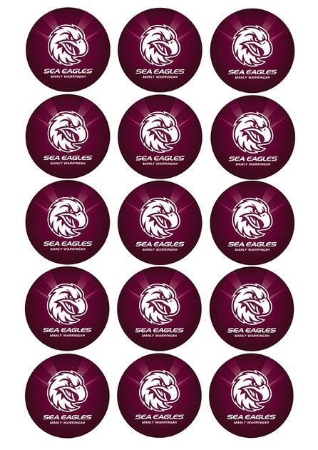 NRL MANLY WARRINGAH SEA EAGLES 2 INCH/5CM CUPCAKE IMAGE SHEET - 15 PER ...