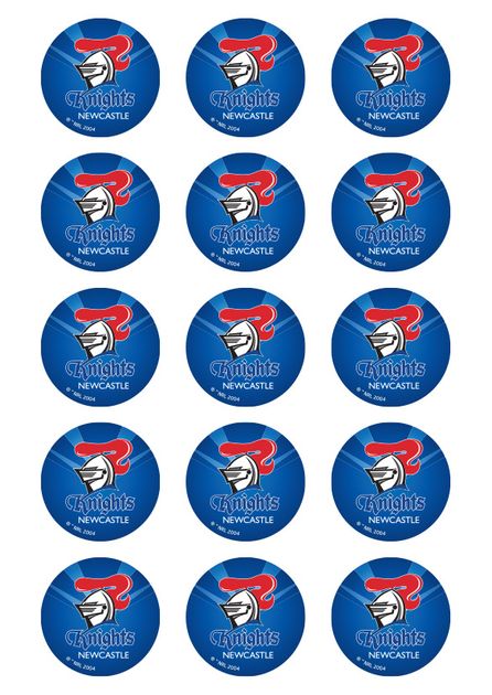 NRL NEWCASTLE KNIGHTS 2 INCH/5CM CUPCAKE IMAGE SHEET - 15 PER SHEET