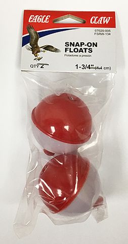 1-3/4" RED & WHITE PLASTIC SNAP-ON FLOATS 2PK | Bishop Distributing, Inc.