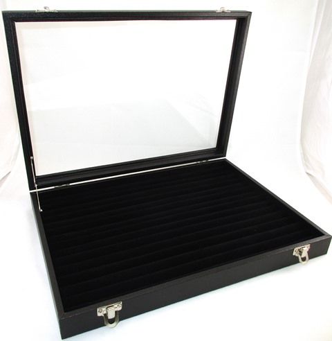 Buy DELUXE GLASS TOP RING DISPLAY CASE W/ROLLS BLK LRG in New Zealand ...