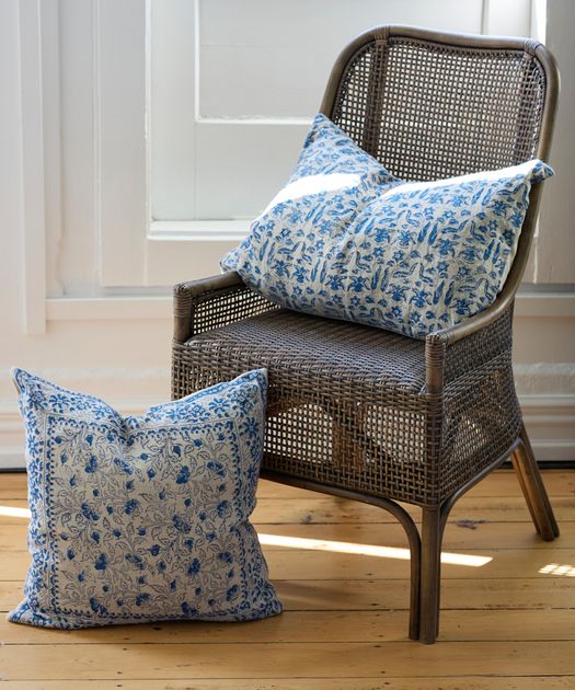 Sofia Handblocked Floral Azure Cushion Cover | French Country Collections