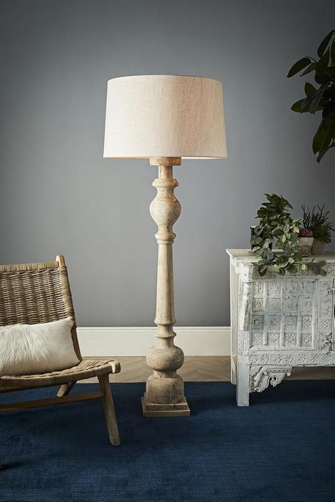 Rook Large - Natural - Turned Wood Pillar Floor Lamp