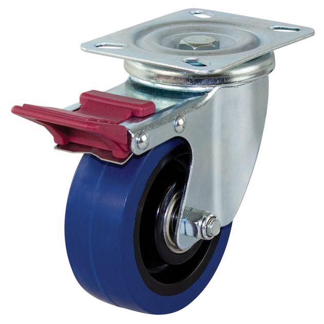 CASTOR SWIVEL 100MM BLUE RUBBER WITH BRAKE