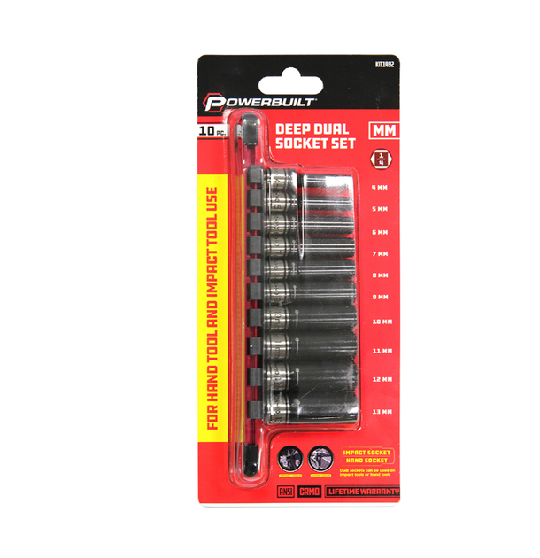 POWERBUILT 1/4” DR 10PC METRIC DEEP DUAL IMPACT SOCKET SET