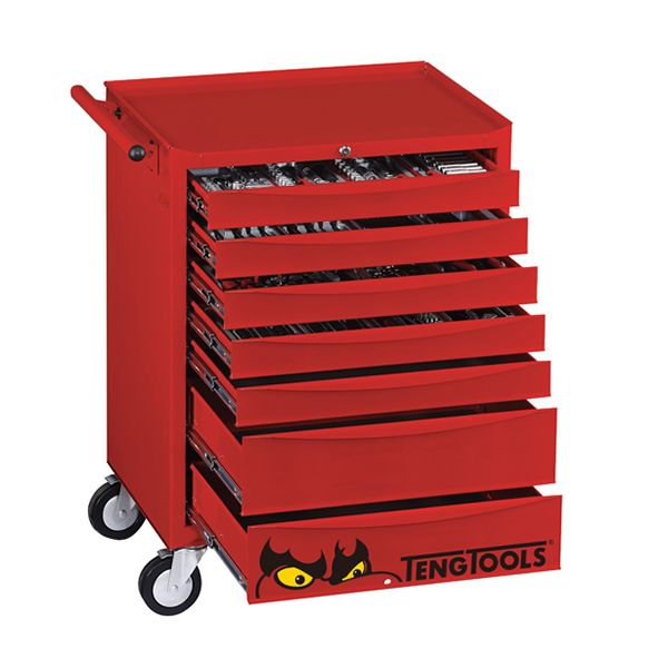 TENG 277PCE 26" 7 DRAWER ROLL CABINET TOOL KIT, METRIC, PS TRAYS, RED ...
