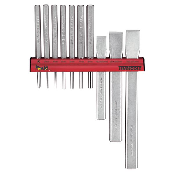 TENG 10PCE PUNCH & CHISEL SET W/ WALL RACK - ITM Industrial Products