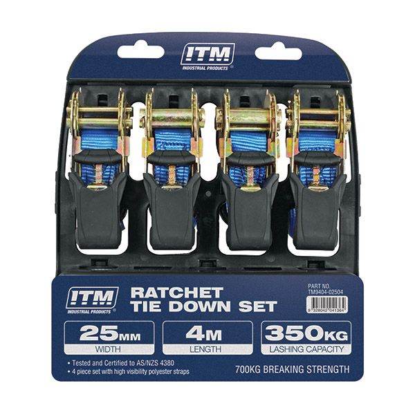 ITM RATCHET STRAP, 4 PACK, 25MM WIDTH, 4M LENGTH 350KG - ITM Industrial ...