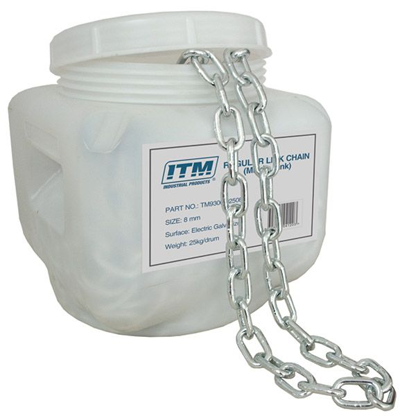 REGULAR LINK CHAIN, GALVANISED, 25KG DRUM - ITM Industrial Products