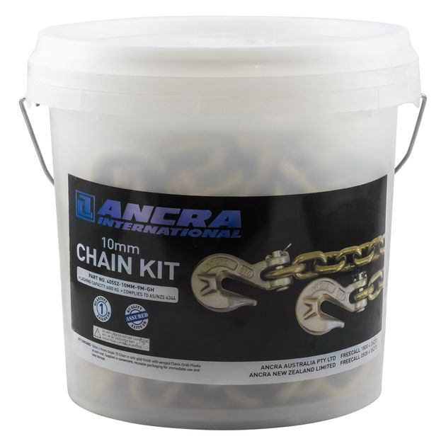 10mm Bucket O'Chain with 2 Grab Hooks - 9m | Mike's Transport Warehouse