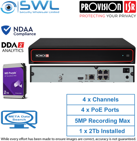 Provision-ISR NVR5-4100PXN+(MM) 4CH NVR, 4x PoE, 1x 2TB HDD SWL
