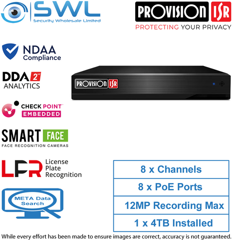 Provision-ISR NVR12-8200PFAN 8CH NVR, 8xPoE 12MP, LPR, Alarms, NDAA, 1 ...