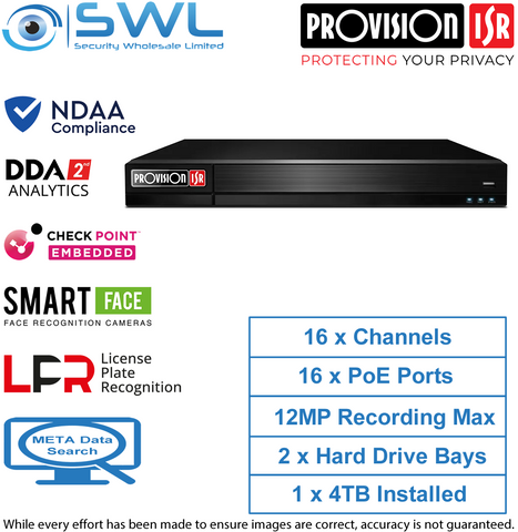 Provision-ISR NVR12-16400PFAN(1U) 16CH, FACE RECOGNITION NVR 16x PoE 1x ...