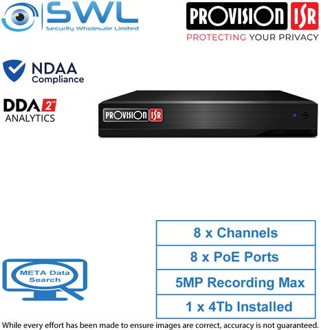 Provision-ISR NVR5-8200PXN(MM) 8CH NVR, 8x PoE, 1x HDD. 4TB HDD ...
