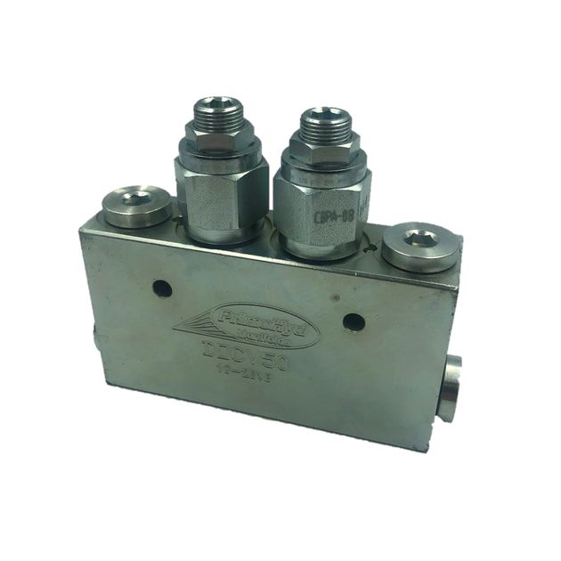 DOCV50 • INLINE DUAL OVERCENTRE VALVE • 3/8" BSPP X 4 • 345 BAR • PRIMEHYD