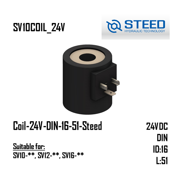 SV10COIL_24V • 24V • DIN • ID 16 MM • L : 51 MM • STEED