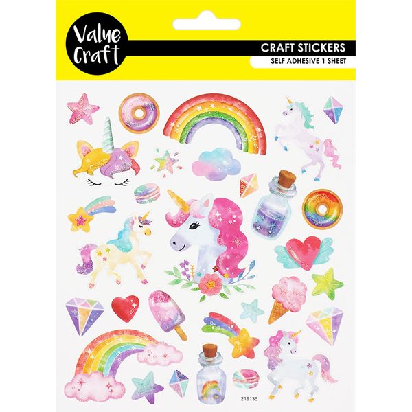 STICKERS GLITTER UNICORN RAINBOWS 1SH - Arbee Craft