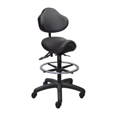 Ergo Saddle Drafting Stool with Back 3L 110kg Black Vinyl available at ...