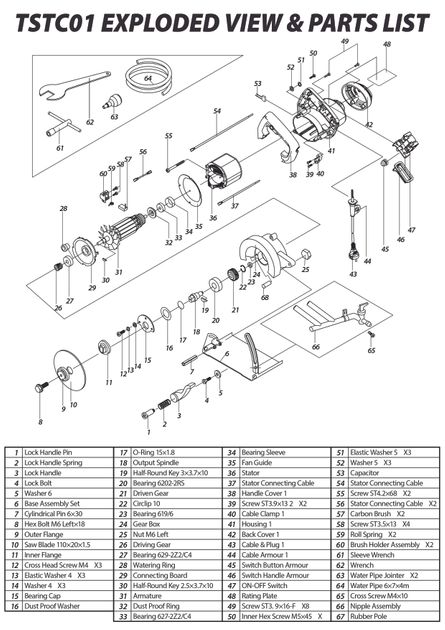 Parts for TSTC01 Wet/Dry Tile Cutter