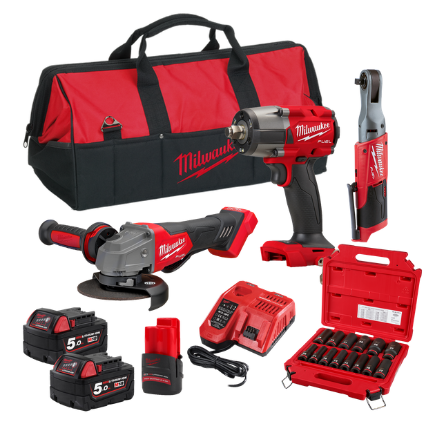 Buy Milwaukee M18 FUEL Cordless Power Pack Brushless 3pc Kit 3AG 18V ...