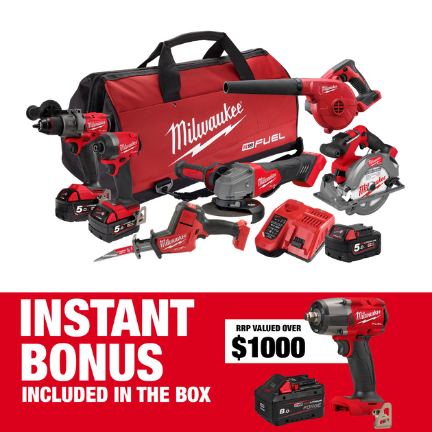 Buy Milwaukee M18 FUEL Power Pack 6pc Kit 6A4B 18V 5Ah with Bonus ...