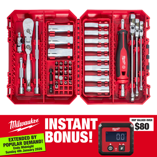 Buy Milwaukee Tool Set 1/4in Dr 42pc with BONUS Digital Angle Gauge ...