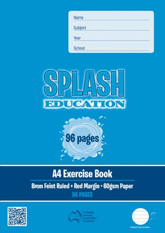 Splash A4 96pg 8mm Ruled Exercise Book