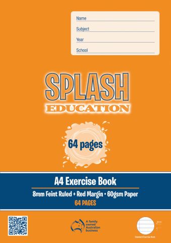 Splash A4 64pg 8mm Ruled Exercise Book